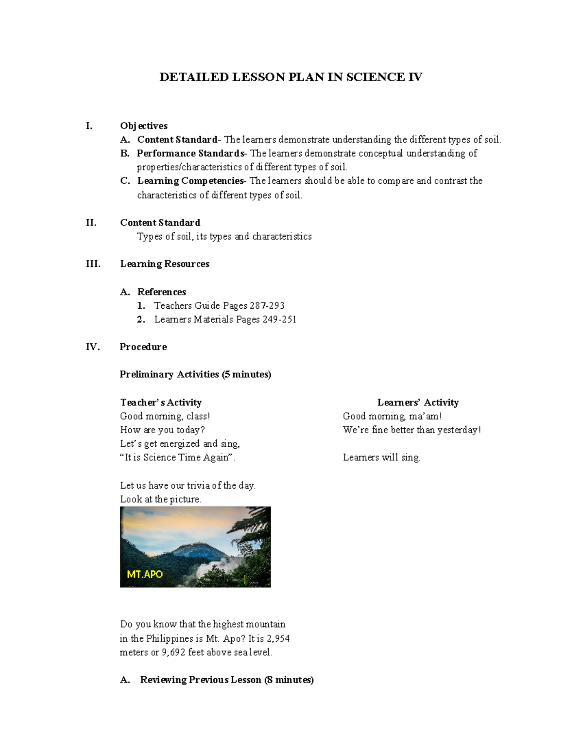 Detailed Lesson Plan on Soil Types for Science IV - Studocu