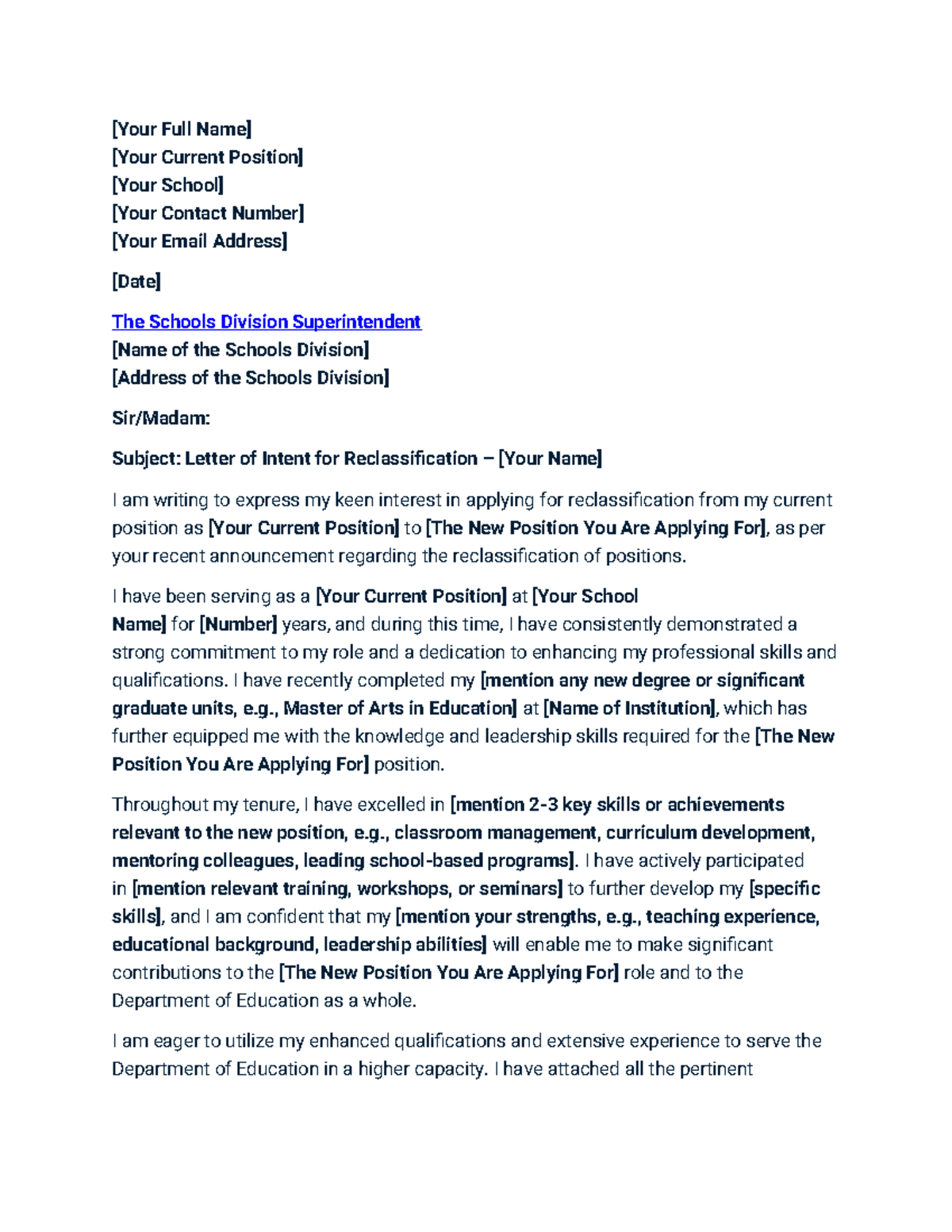 Letter of Intent for Reclassification Application - Studocu