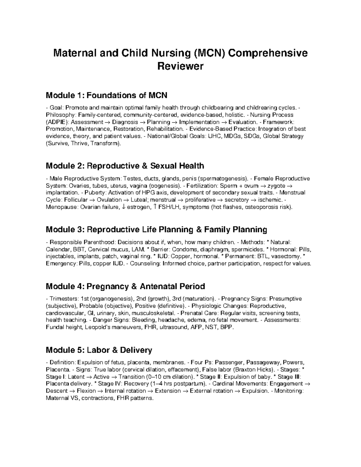 MCN Comprehensive Reviewer: Foundations & Reproductive Health - Studocu