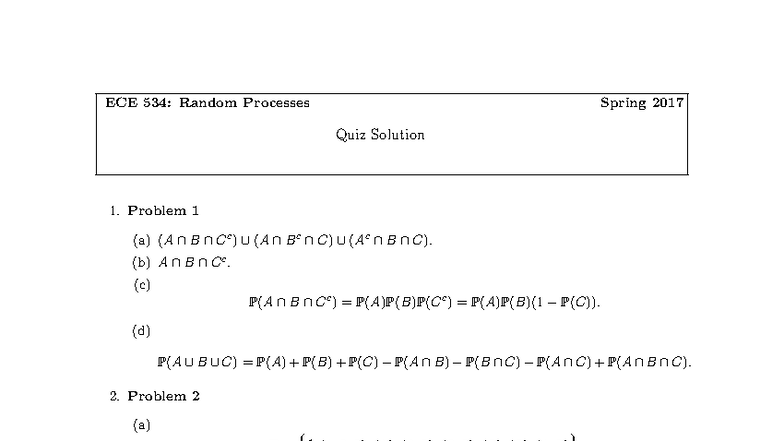 ECE 534: Random Processes Spring 2017 Quiz Solution 1 - Studocu