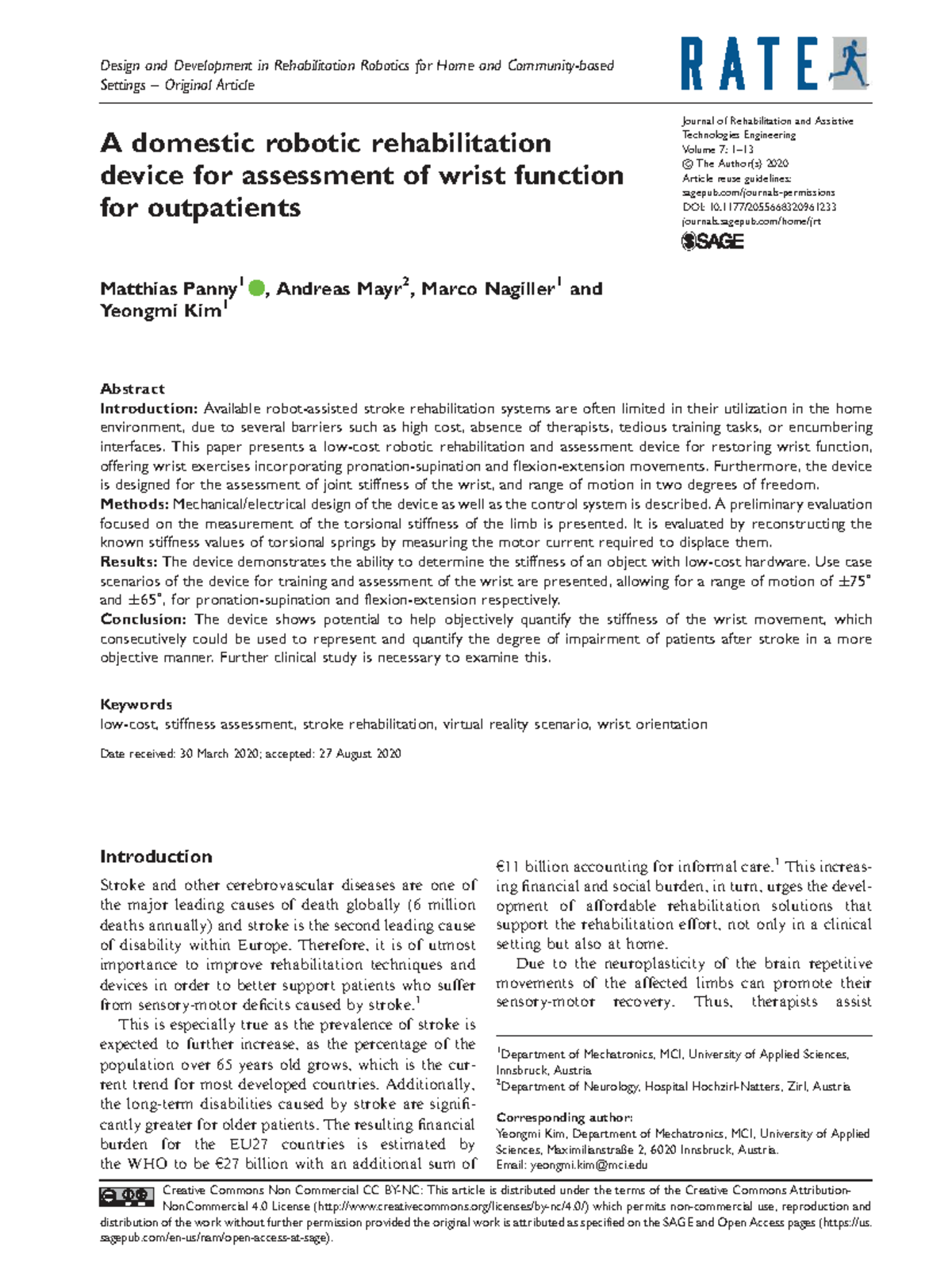 Robotic Rehabilitation Device for Wrist Function Assessment (ENGR 2020 ...