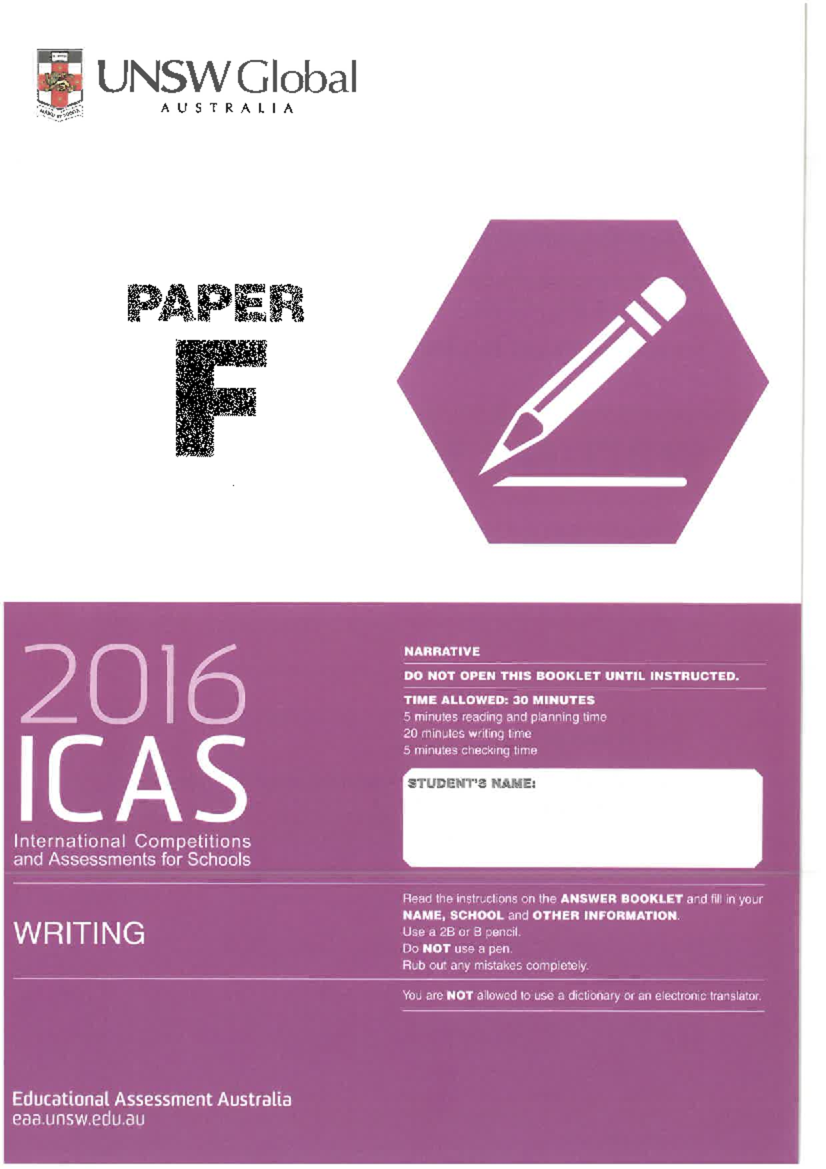 UNSW 2016 ICAS Writing Task: Narrative Assessment Guide - Studocu