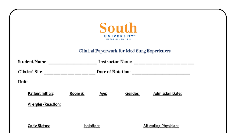 Med Surg Clinical Paperwork: Patient Care & Nursing Notes - Studocu