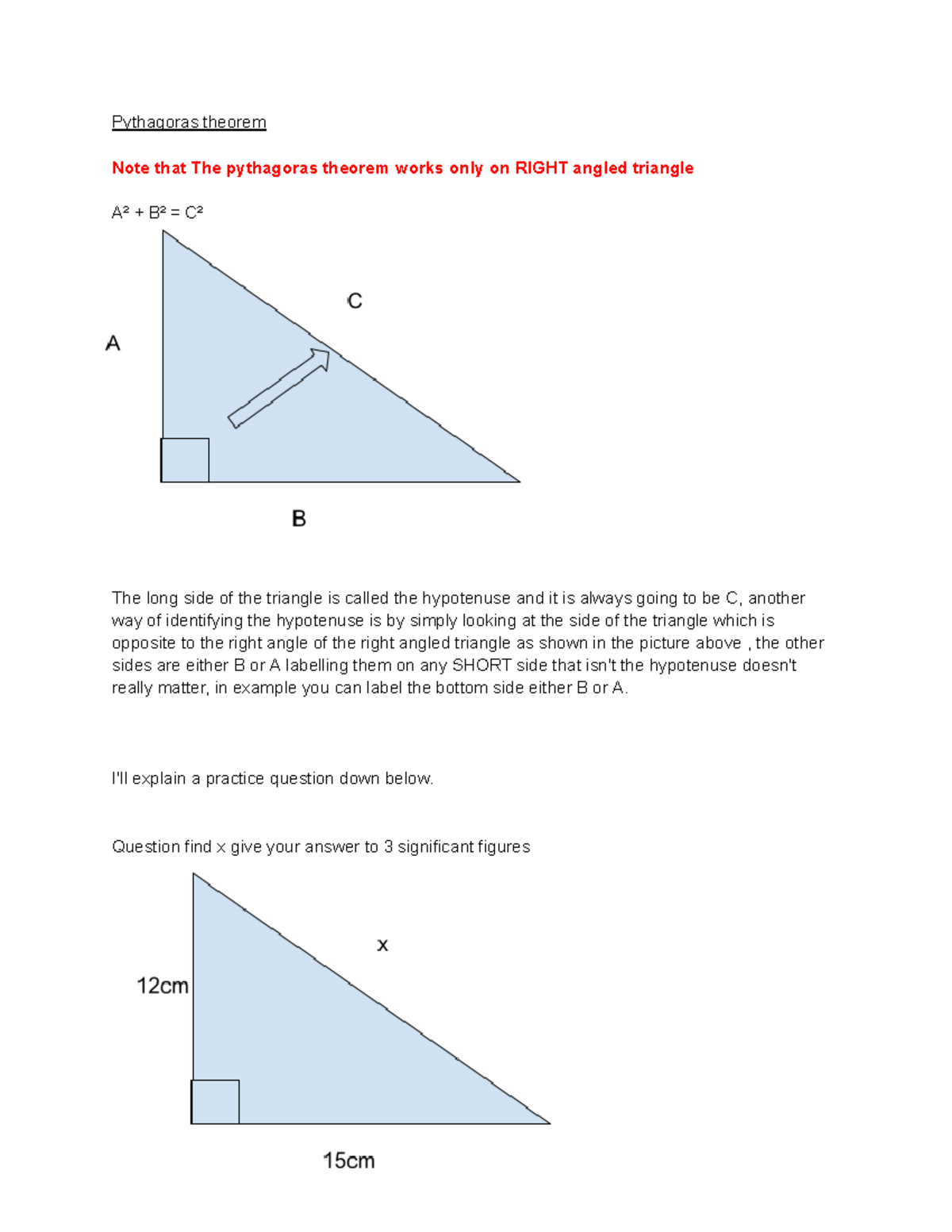 Pythagoras Theorem Revision Notes for Geometry (MATH101) - Studocu