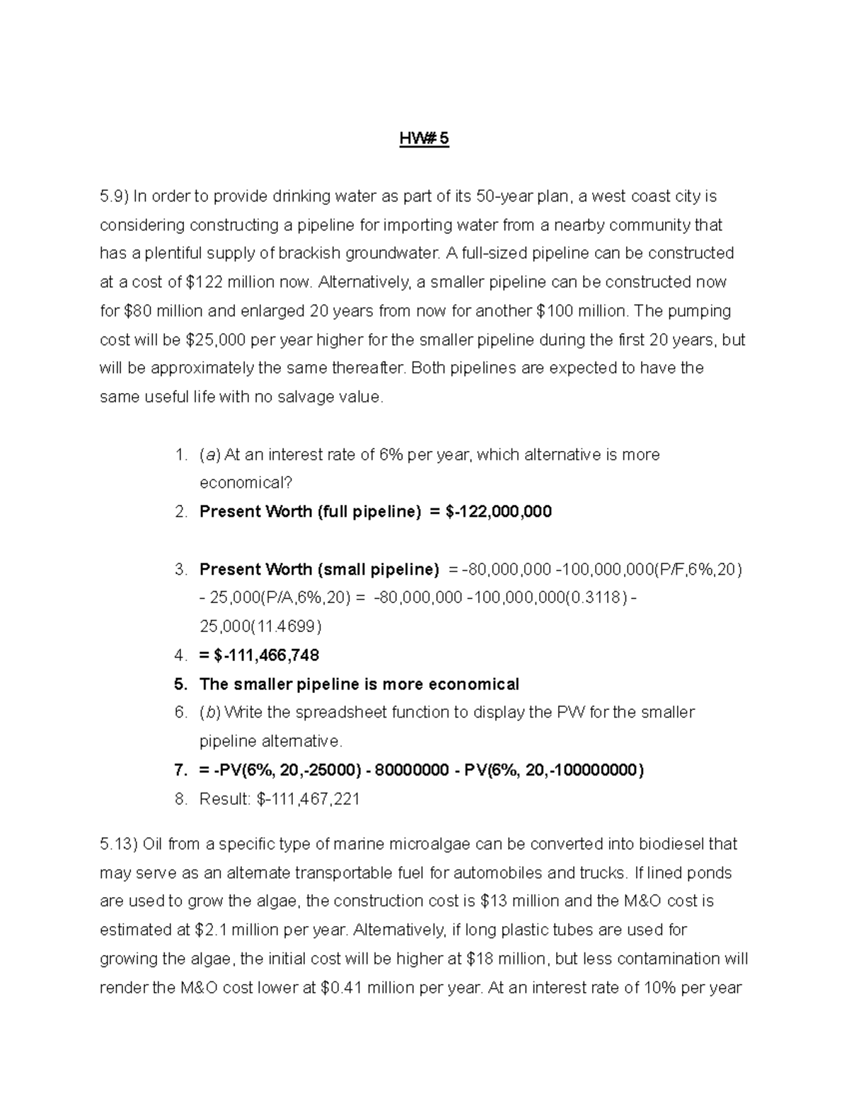 Hw5 - questions and answers to homework 5 - HW# 5 In order to provide drinking water as part of ...
