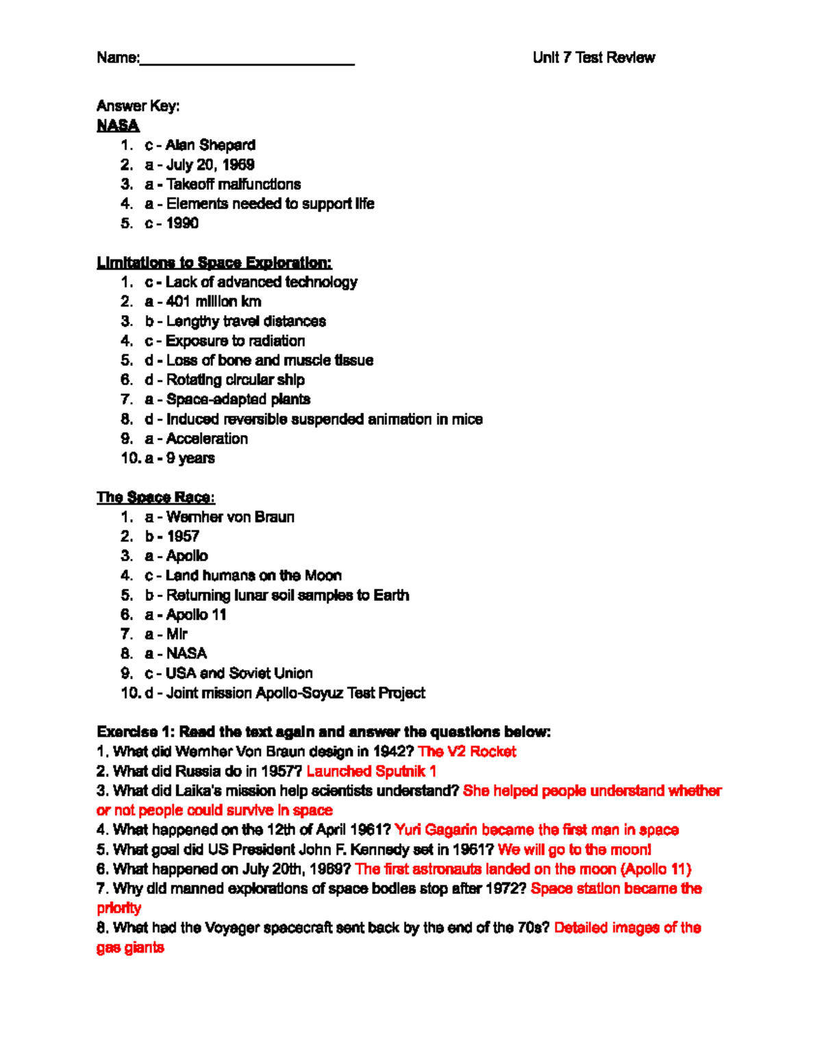 Unit 7 Astronomy Test Review Answer Key: Space Exploration Insights ...