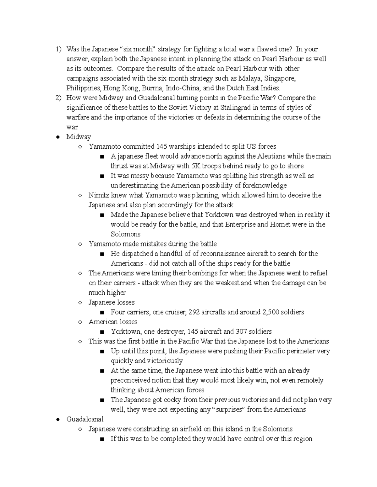 Module 4 Test Questions - Was the Japanese “six month” strategy for ...