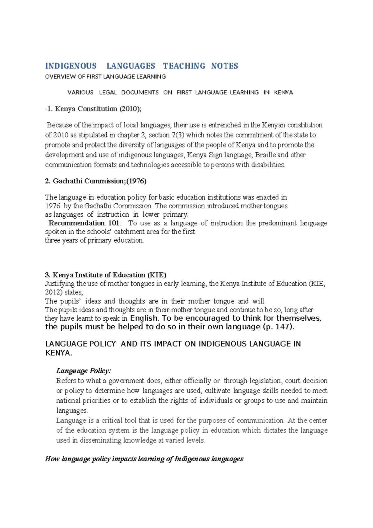 Indigenous Languages Teaching Notes for Effective Learning Strategies ...