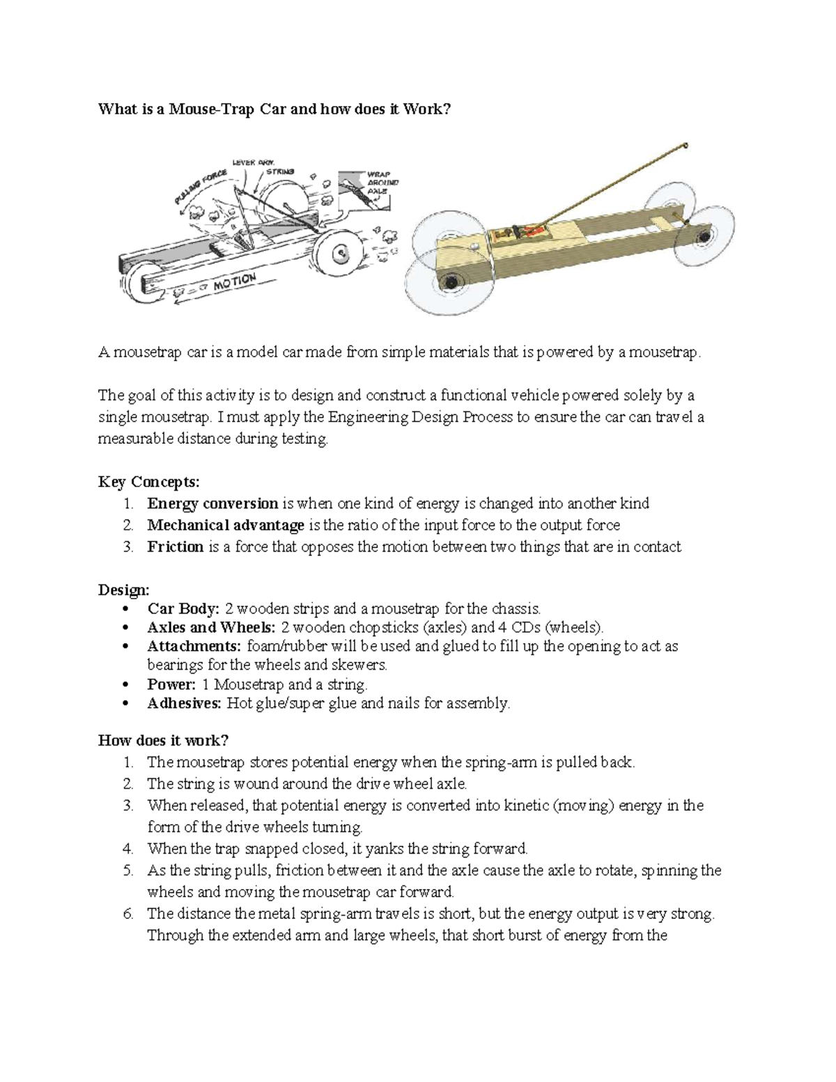 Mouse Trap Car - DIY Project: Engineering Design Process - Studocu
