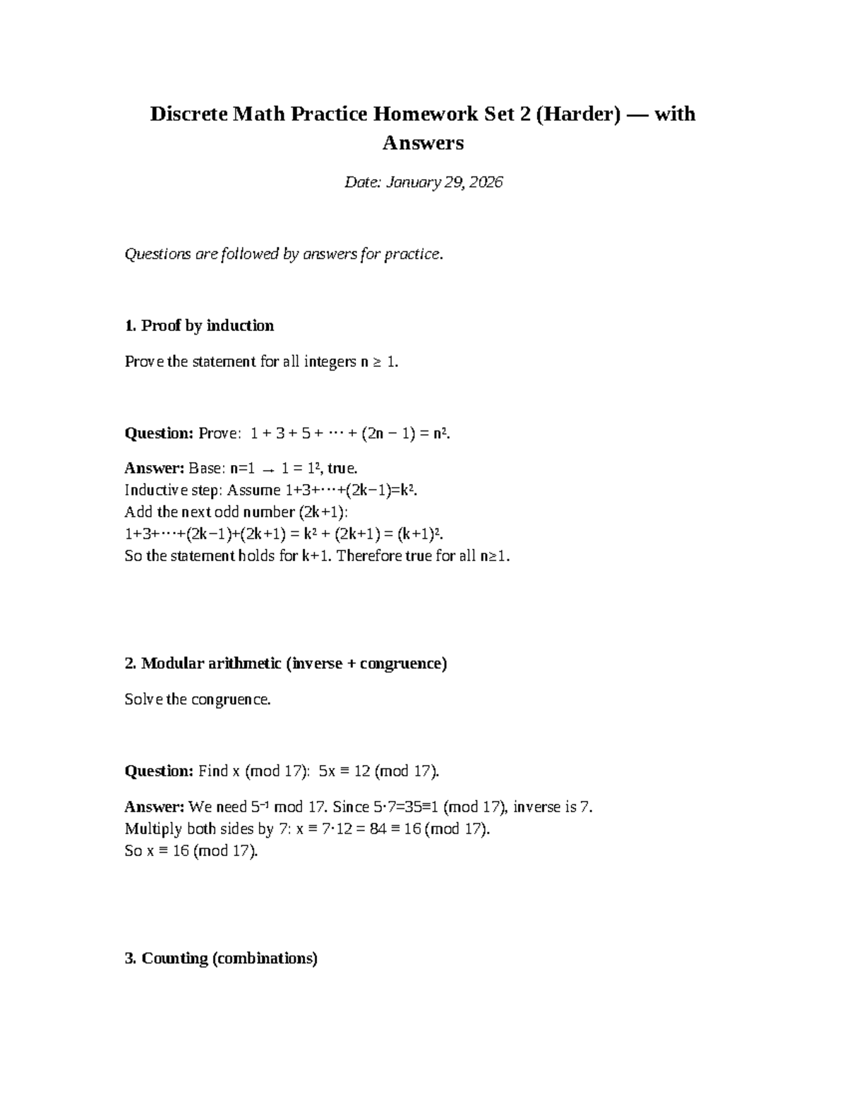 Discrete Math Practice Homework Set 2 (Advanced) with Solutions - Studocu