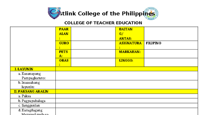 Semi Detailed Lesson Plan FM16 - Bestlink College of the Philippines ...
