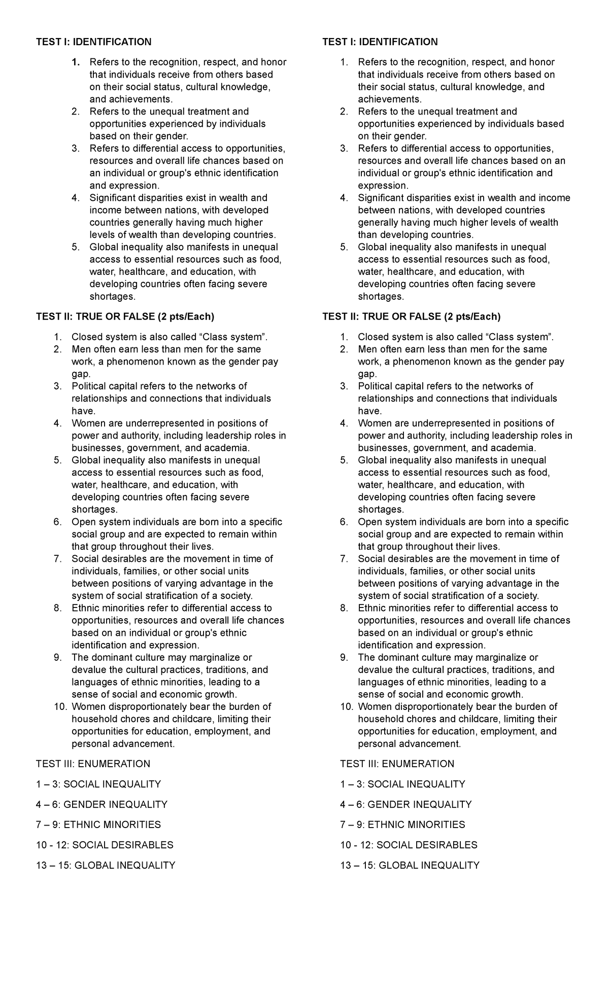 Social AND Political QUIZ - TEST I: IDENTIFICATION Refers to the ...