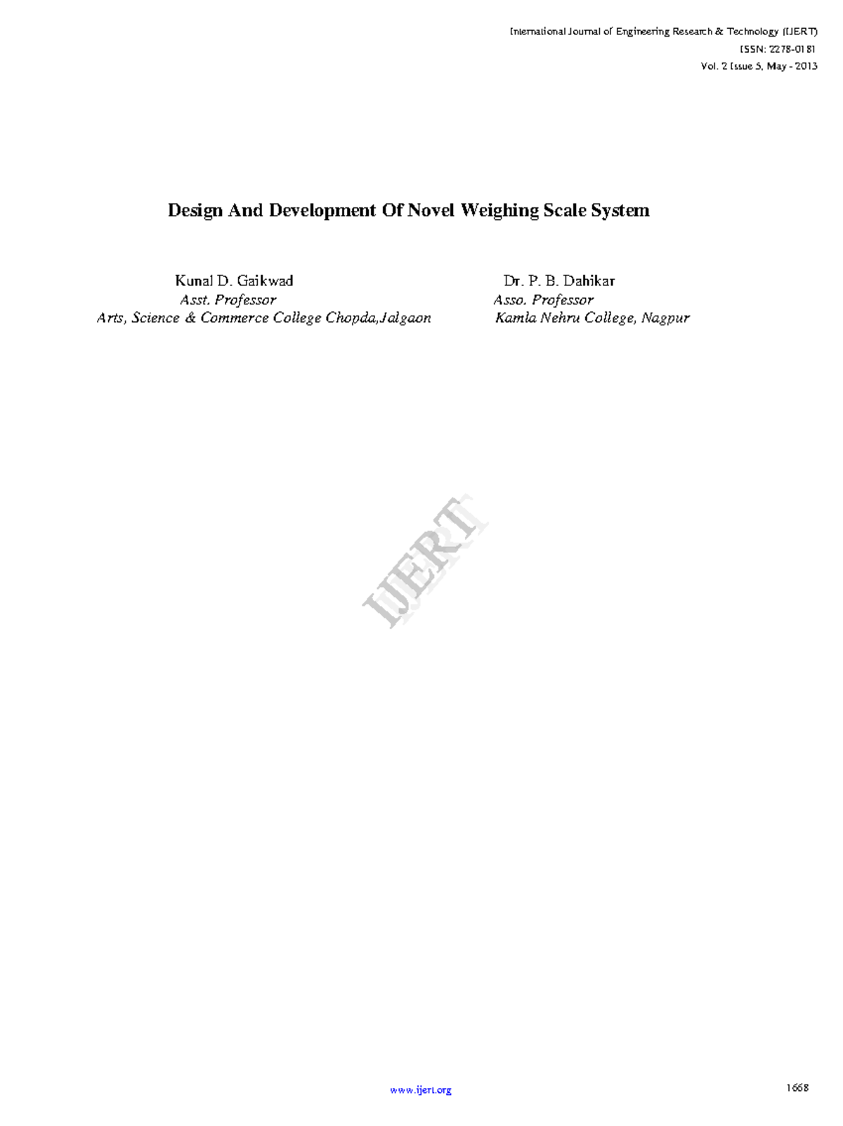 Design and Development of Novel Weighing Scale System (IJE RT) - Studocu