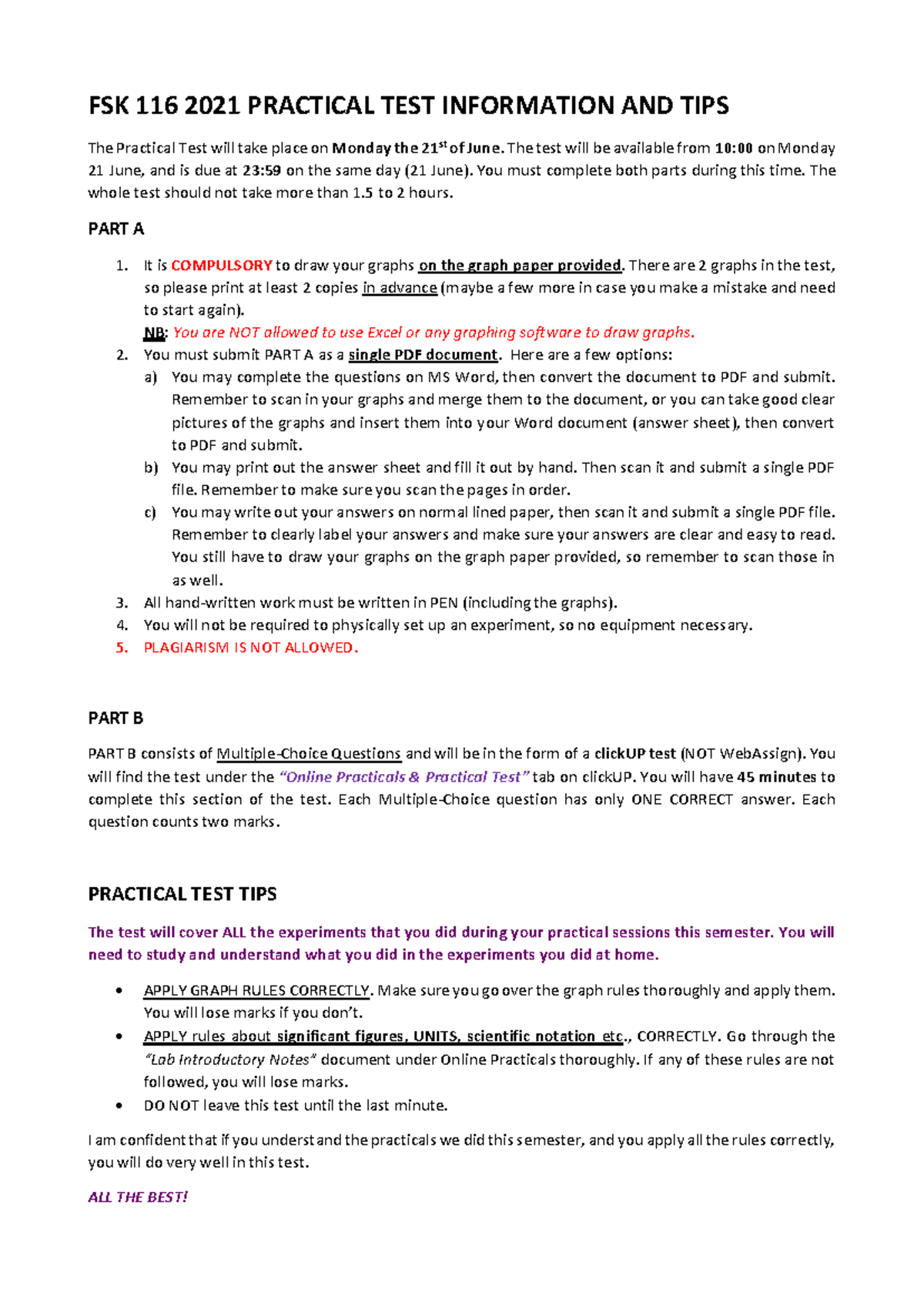 FSK 116 2021 Practical Test Guidelines and Preparation Tips - Studocu