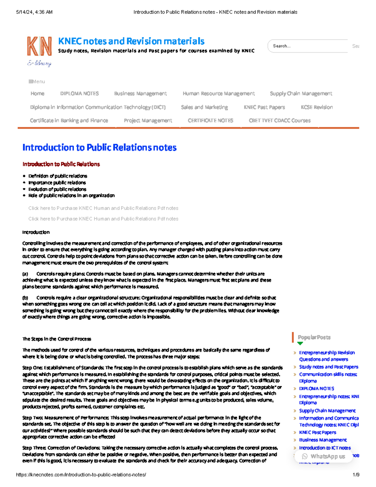 Revised Title: Introduction to Public Relations Notes - KNEC HPR Study ...