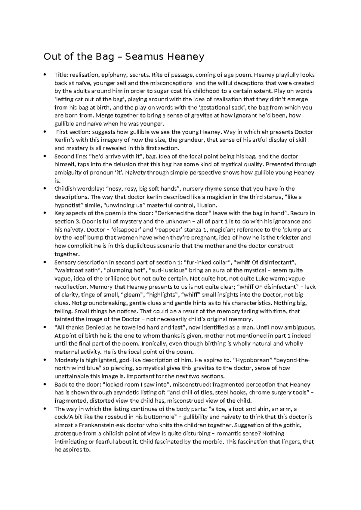 Seamus Heaney's "Out of the Bag": A Coming of Age Analysis - Studocu