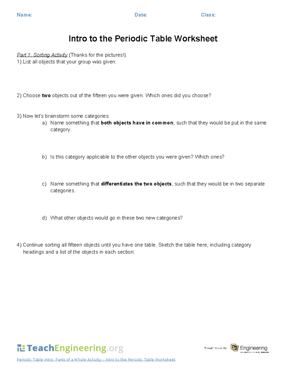 Ucb 2791 periodic table intro worksheet - Name: Date: Class: Intro to ...