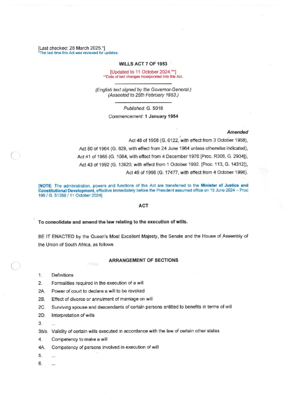 Wills Act 7 of 1953: Comprehensive Review and Amendments - Studocu