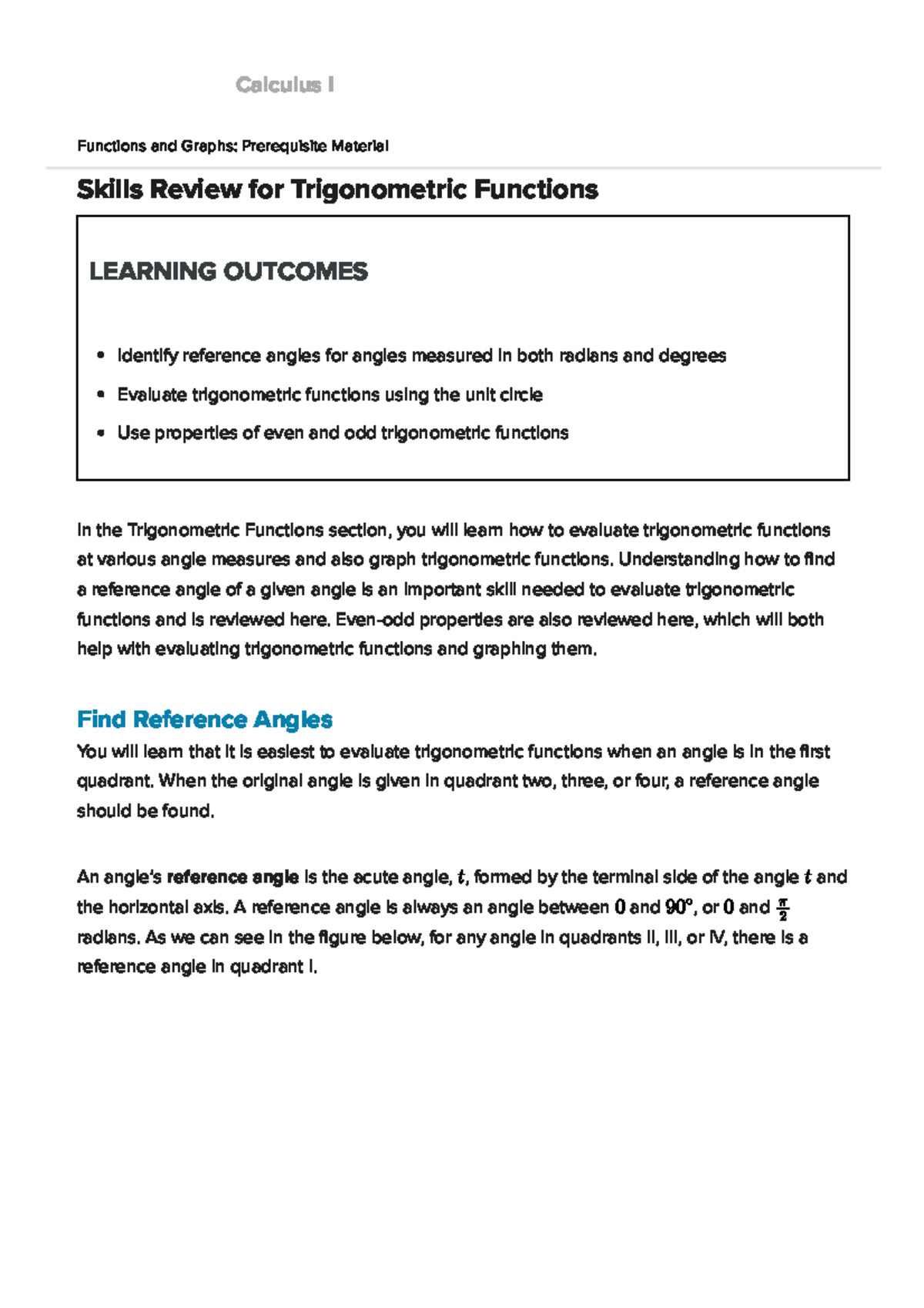 Skills Review for Trigonometric Functions in Calculus I - Studocu