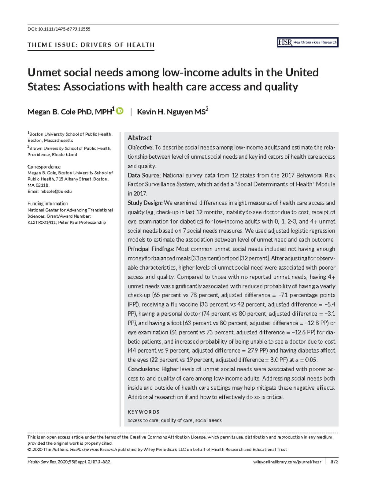 Unmet Social Needs and Health Care Access: Insights from Health ...