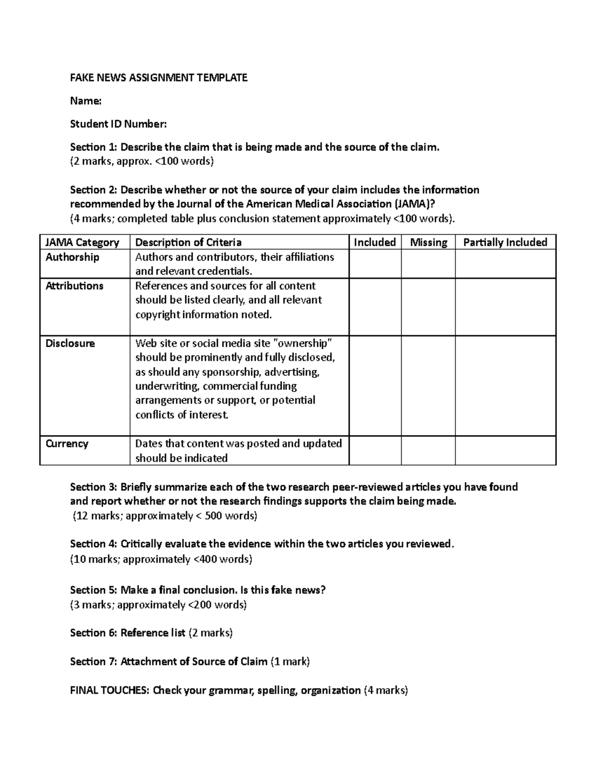 FAKE NEWS ASSIGNMENT TEMPLATE - Final Submission for Course Code 101 ...