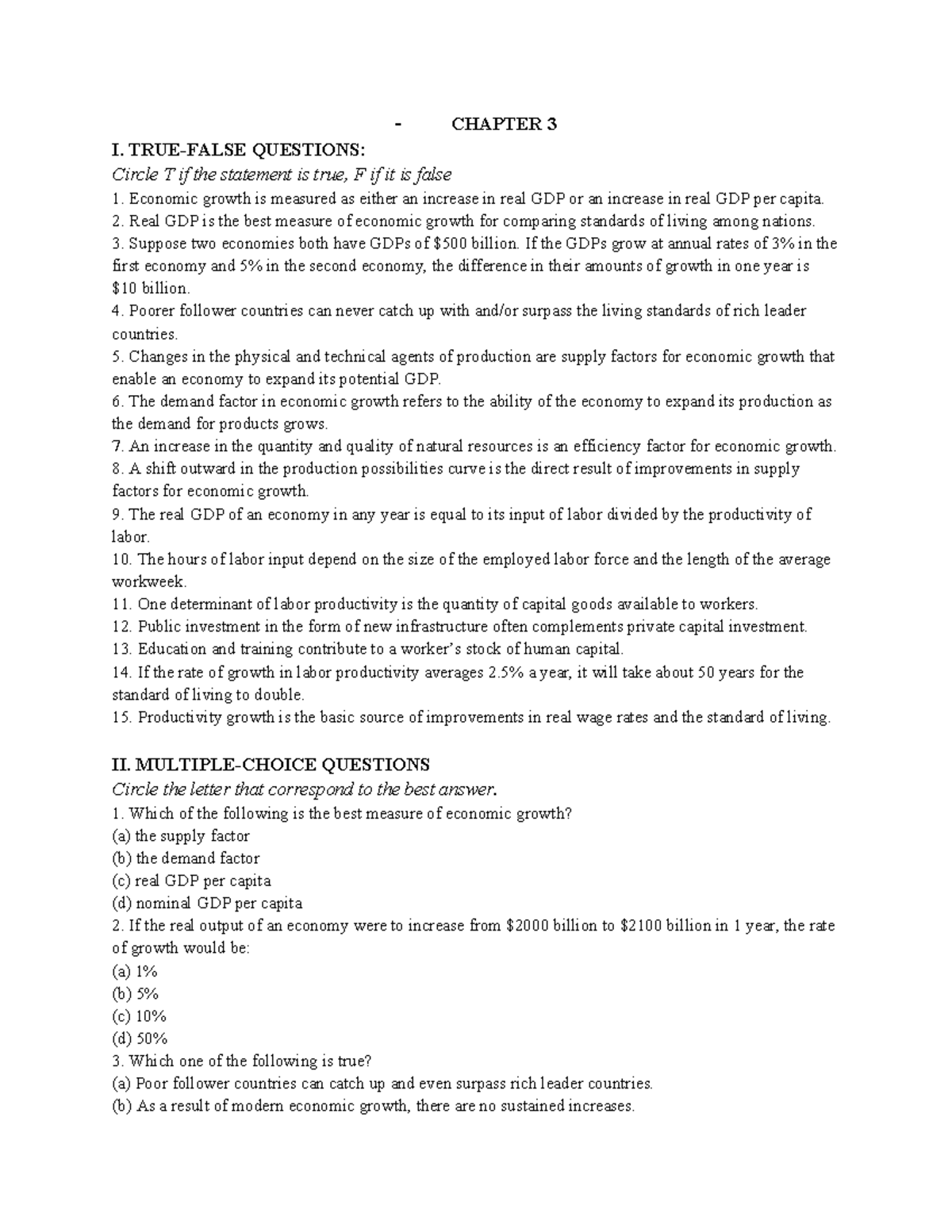 CHAPTER 3 - Economic Growth Questions and Answers - Studocu