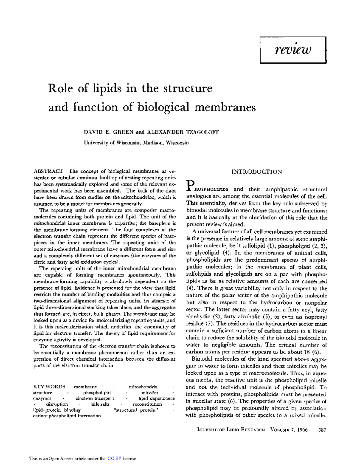 The Role of Lipids in Biological Membrane Structure and Function (BIO ...