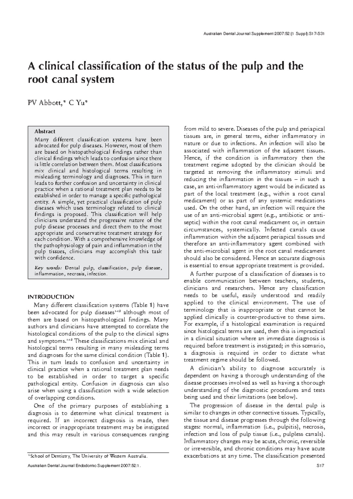 Clinical Classification of Pulp and Root Canal Status - PV C - Studocu