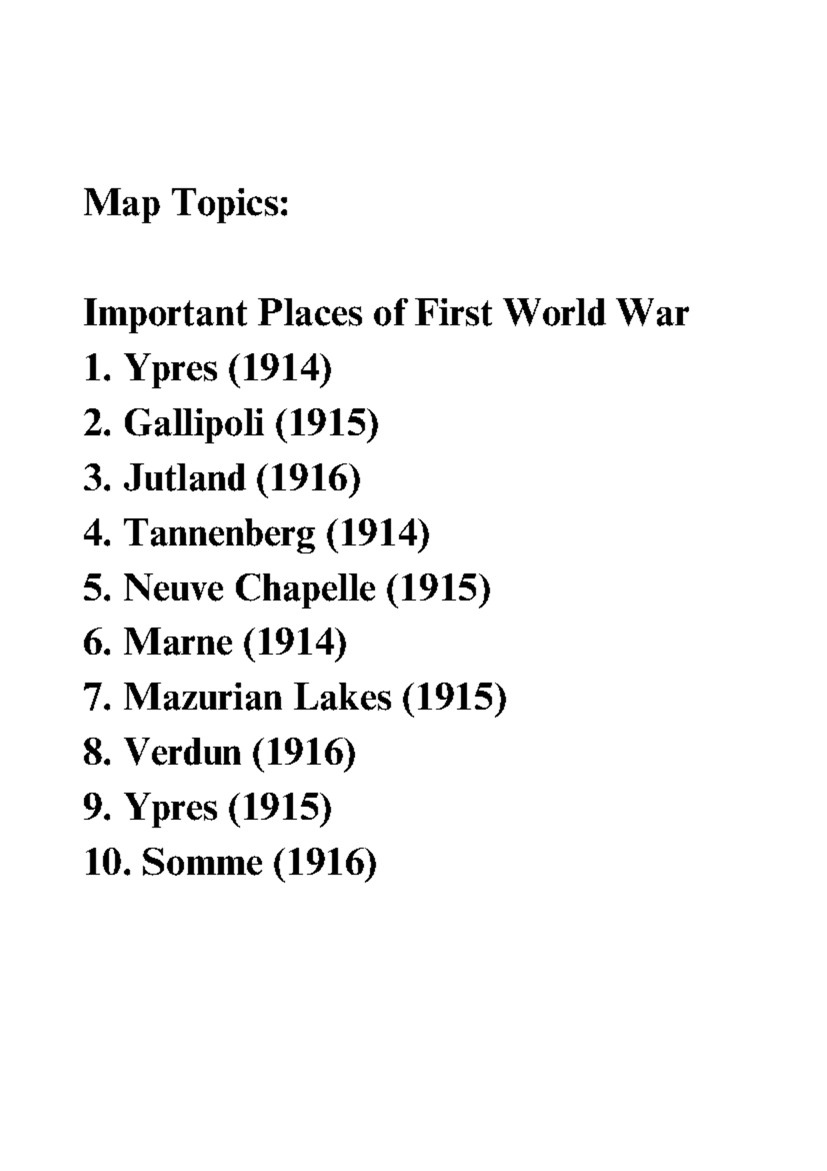 Map Topics - Important Places of First World War - History of Modern ...