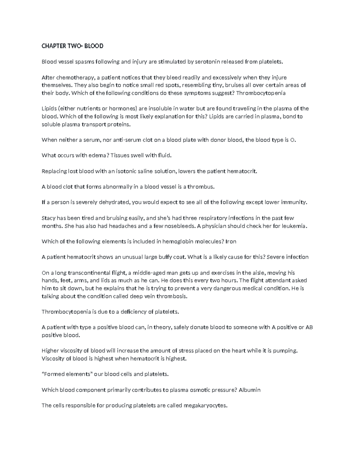 Midterm Study Guide: Blood and its Functions in the Human Body - Studocu