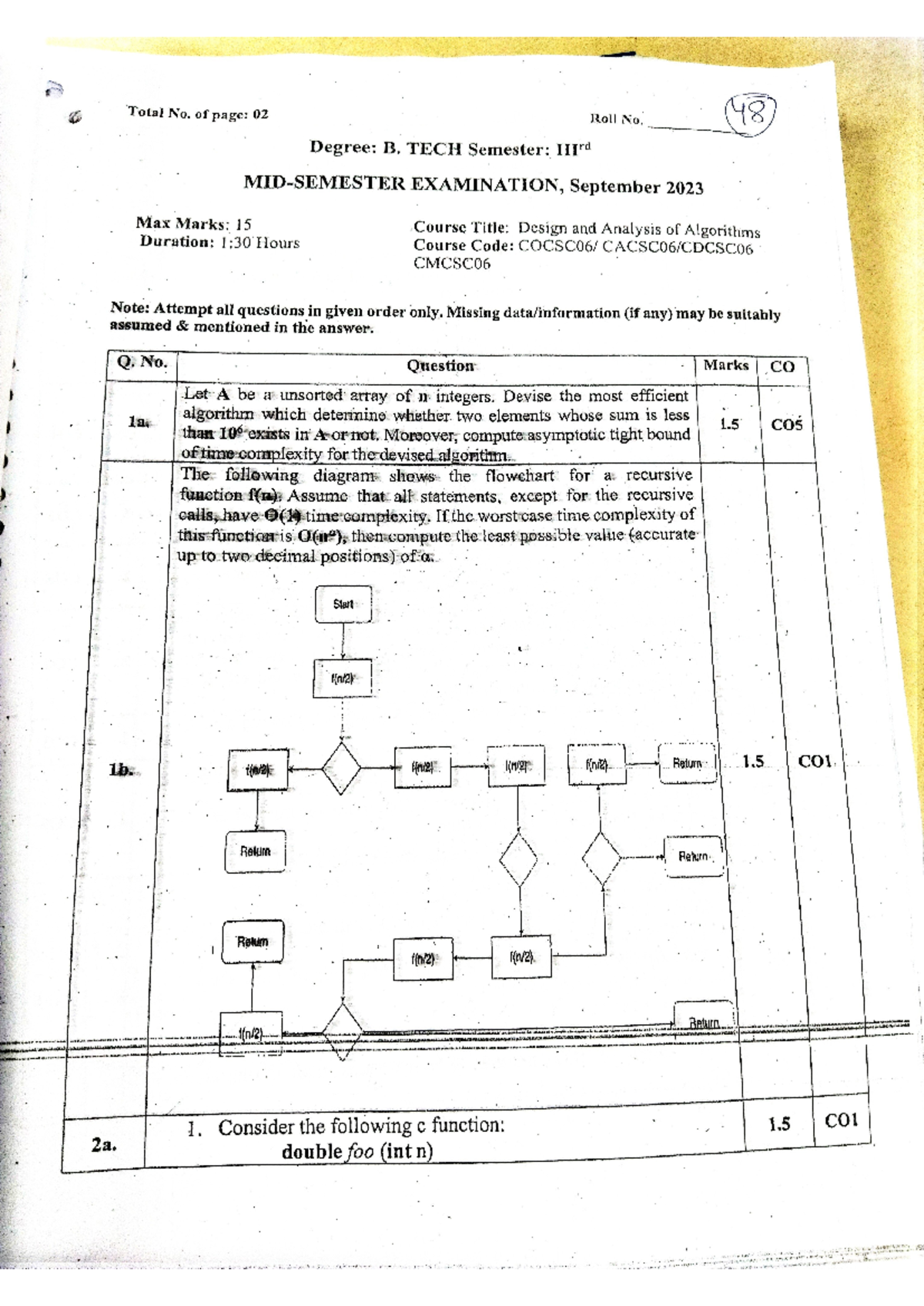Design and Analysis of Algorithms PYQs - B.TECH CMCSC06 Exam 2023 - Studocu