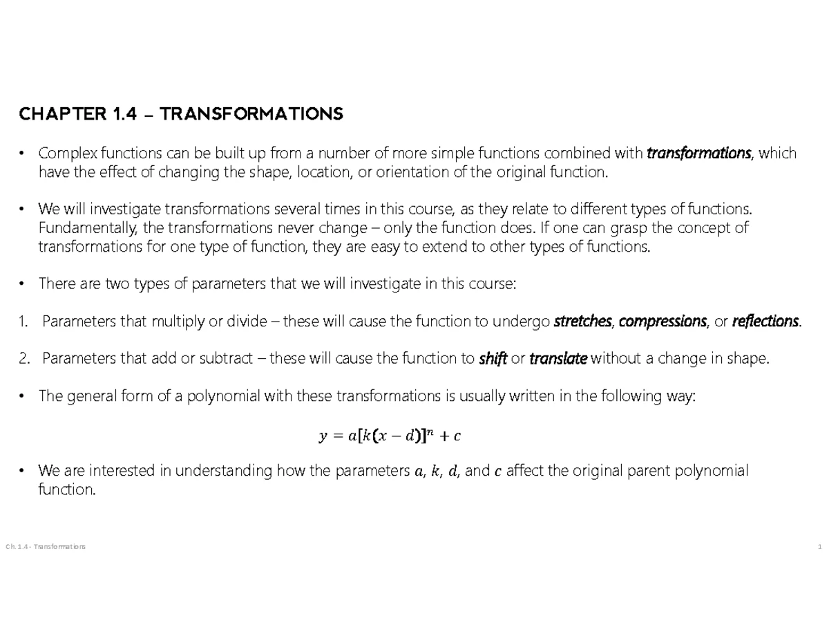 MHF4U - 2017 F - Chapter 1.1 - Understanding Power Functions - Studocu