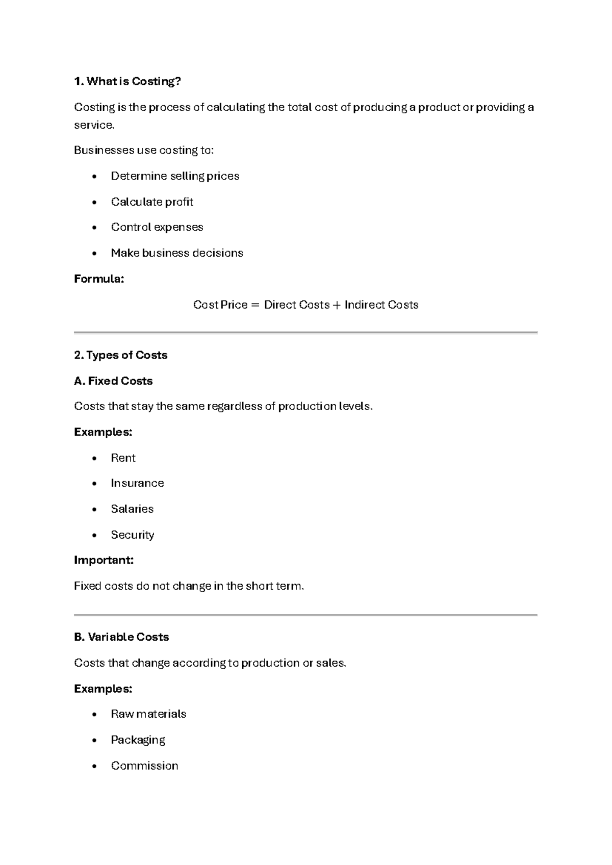 Costing and Pricing Strategies Overview - Studocu