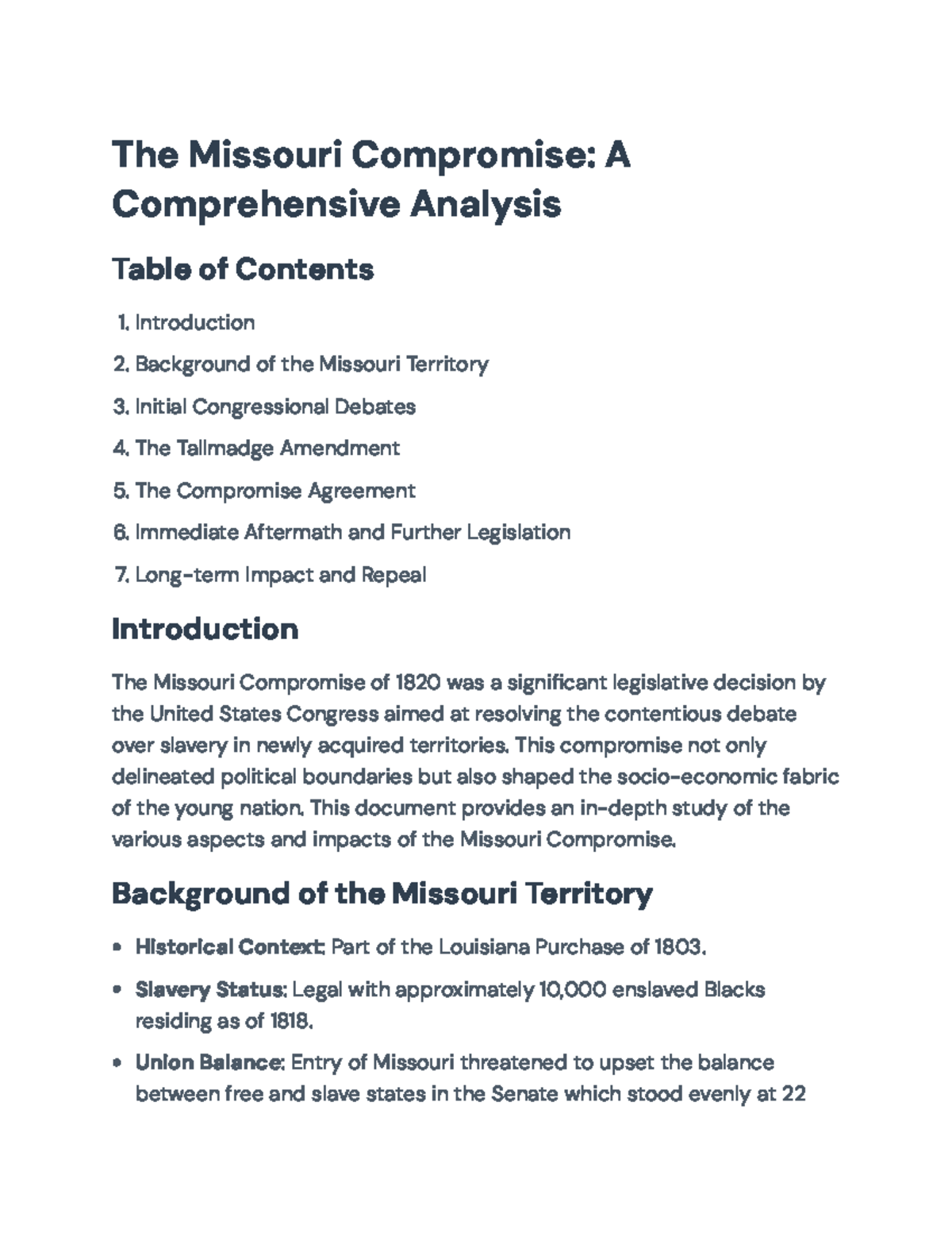 The Missouri Compromise (1820): An In-Depth Legislative Analysis - The ...