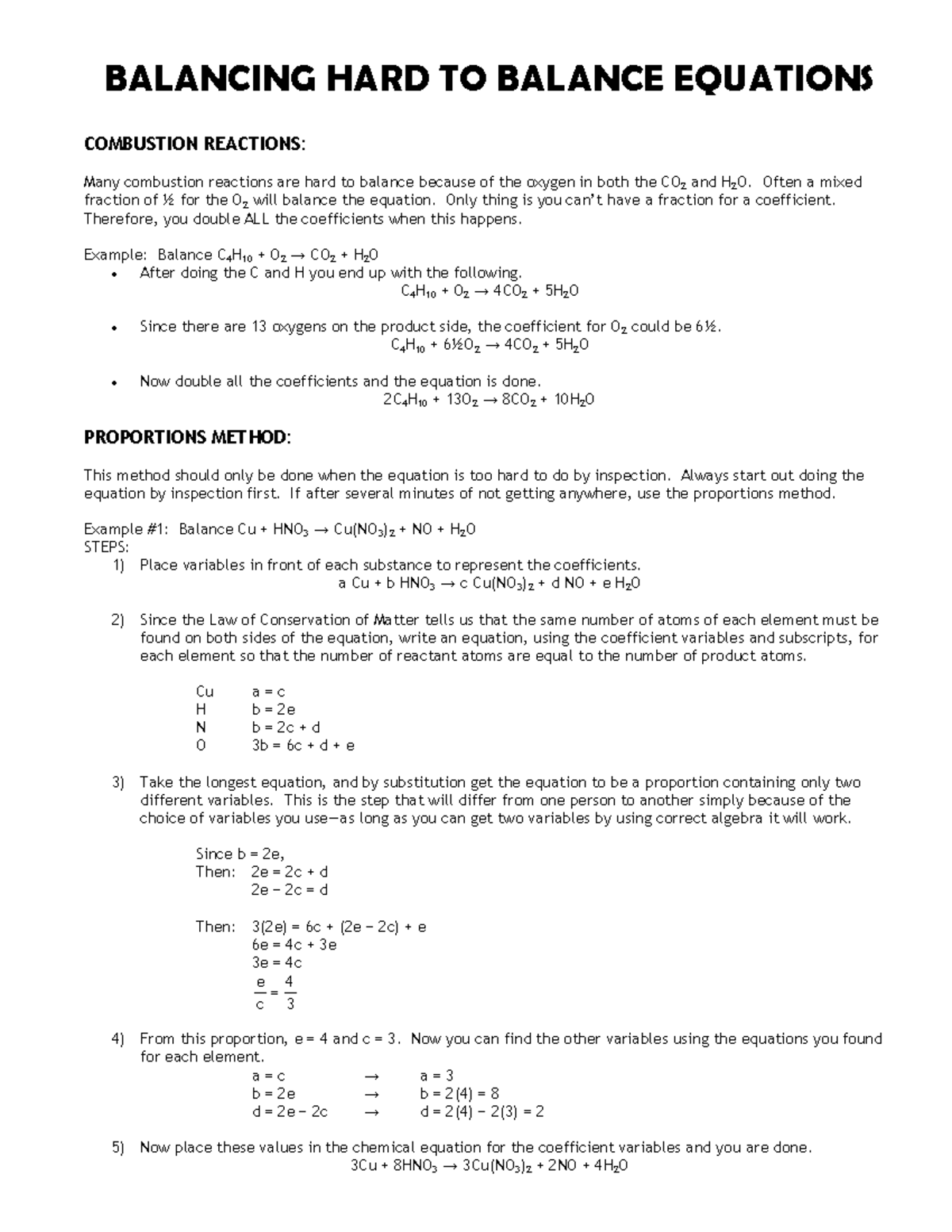 Balancing Hard-to-Balance Combustion Reactions: CHM 101 Guide - Studocu