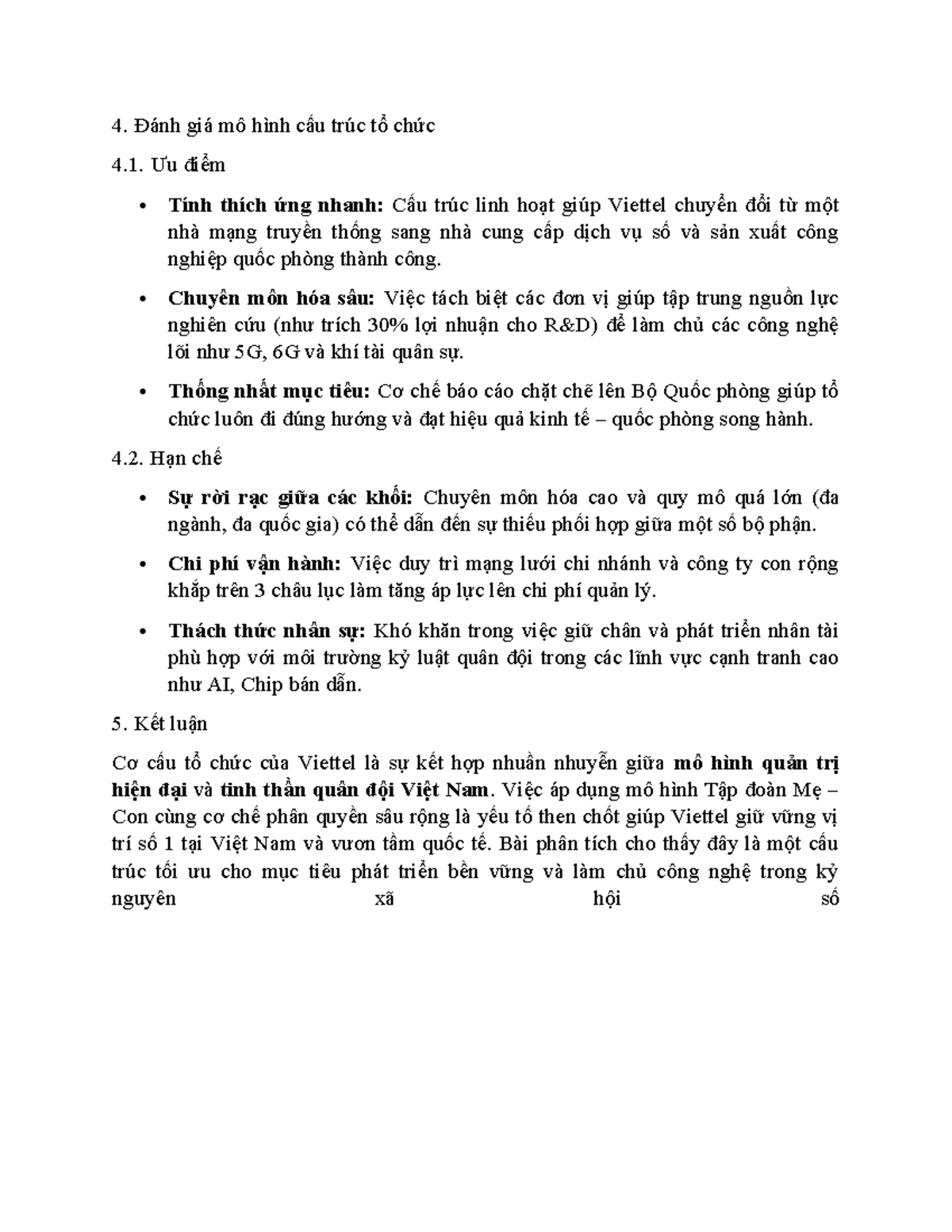Phân Tích Cấu Trúc Tổ Chức Viettel - ACSA 4,5 - Studocu