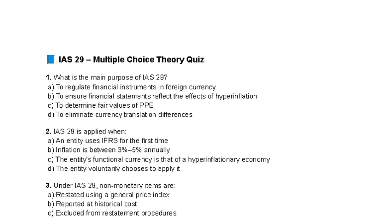 PAS 29 A - Practice multiple choice theories - 📘 IAS 29 – Multiple ...