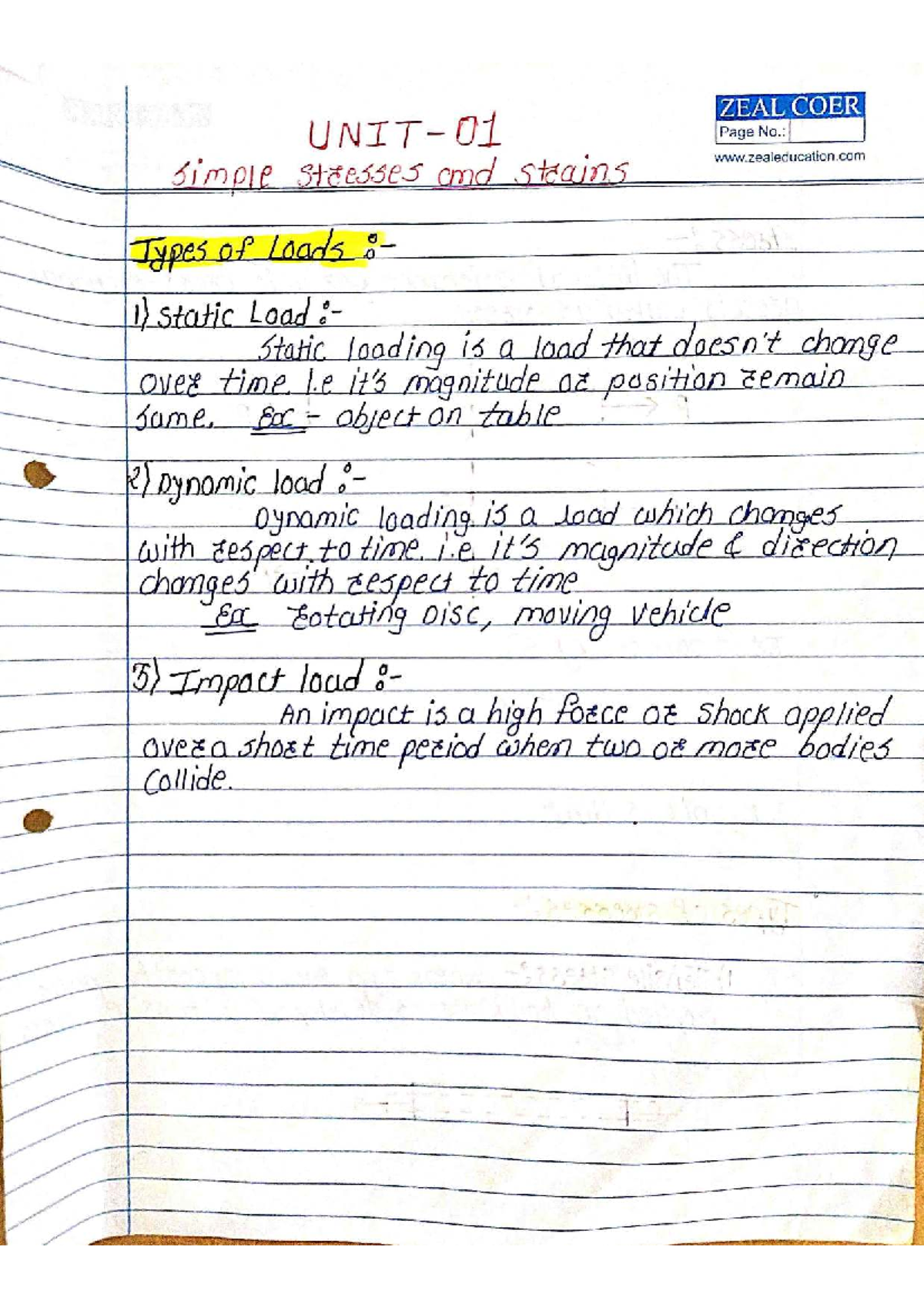 Simple Stress and Strain Analysis - ZEAL COER 01 - Studocu