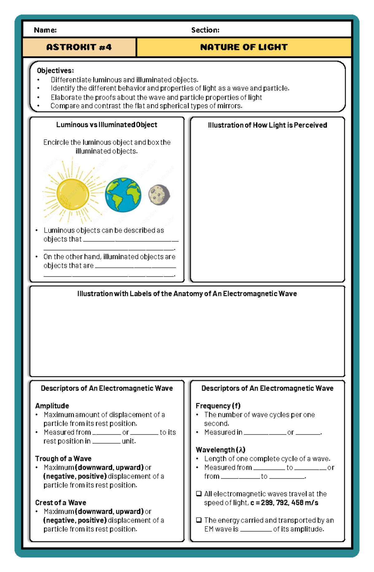 Astro Kit Activity Sheet 4 Nature of Light - ASTROKIT #4 NATURE OF ...
