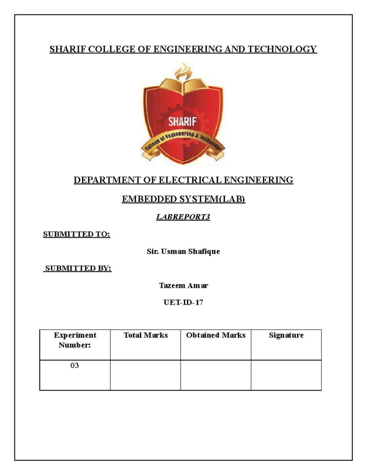 Embedded System Lab3 Lab Experiment Sharif College Of Engineering