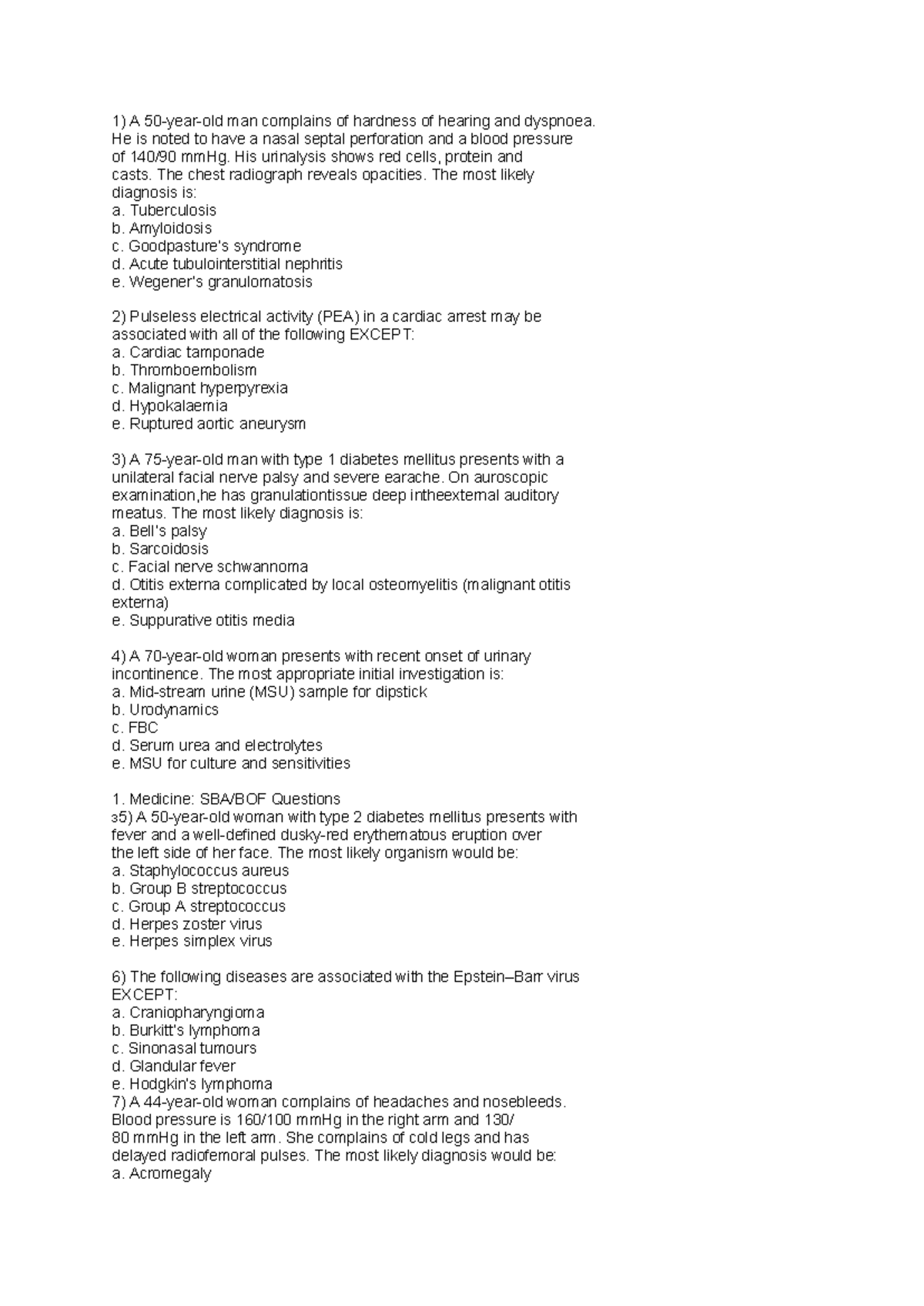 Medicine 300 - SBA Questions for Clinical Diagnosis and Management ...
