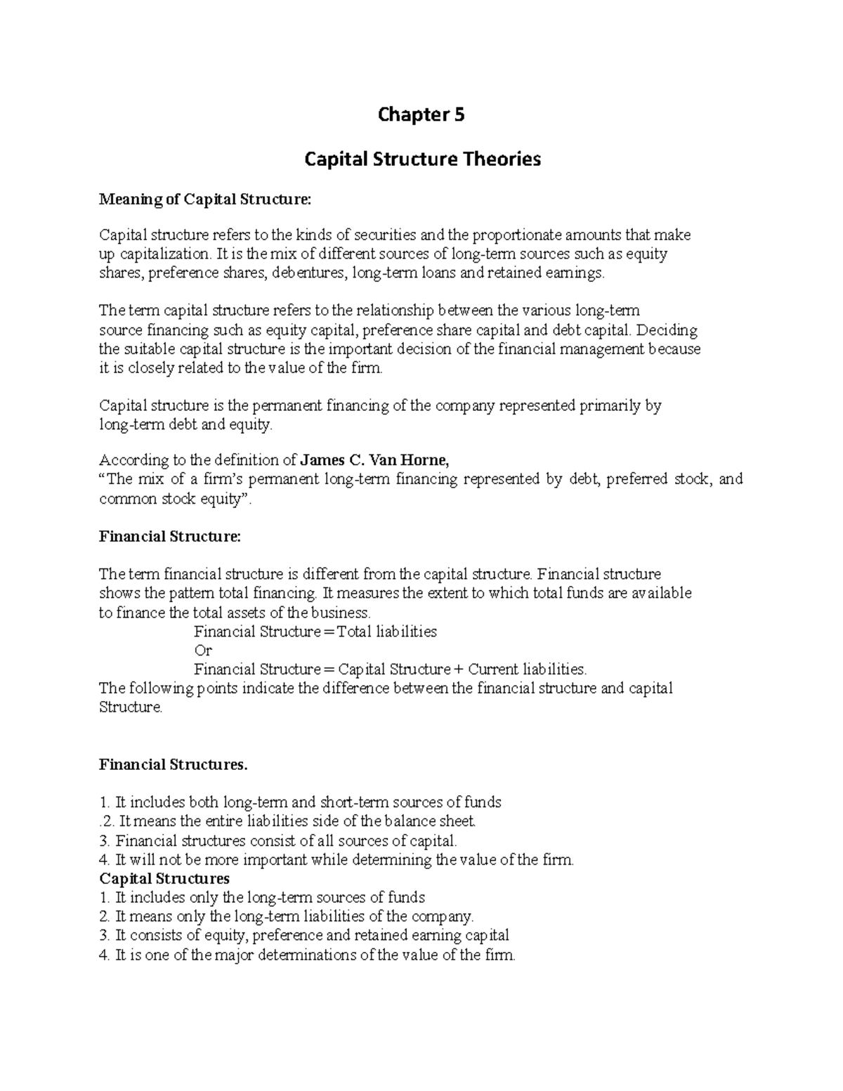 Chapter 5 - Understanding Capital Structure Theories and Their Impacts - Studocu