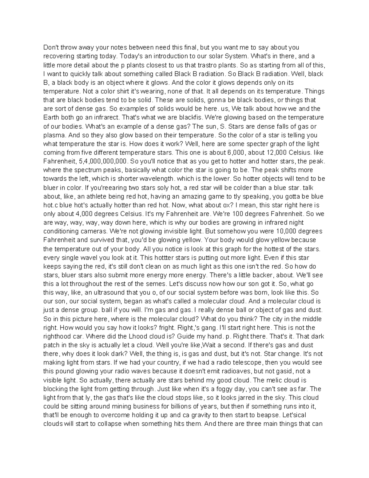 Solar System Overview: Formation of Stars & Planets (ASTR 101) - Studocu