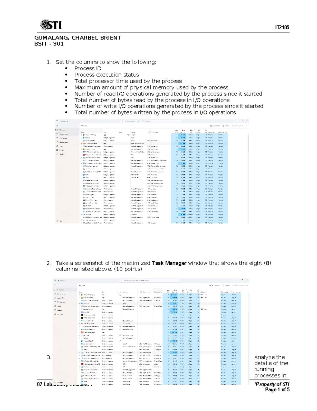 Platform Technology BSIT-301: Lab Exercise 07 - I/O Process Analysis ...