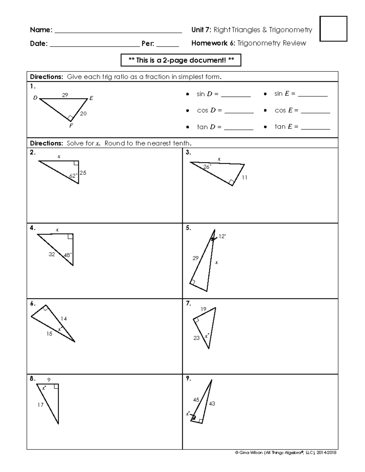 Unit 7: Right Triangles & Trigonometry Homework 6 - Studocu