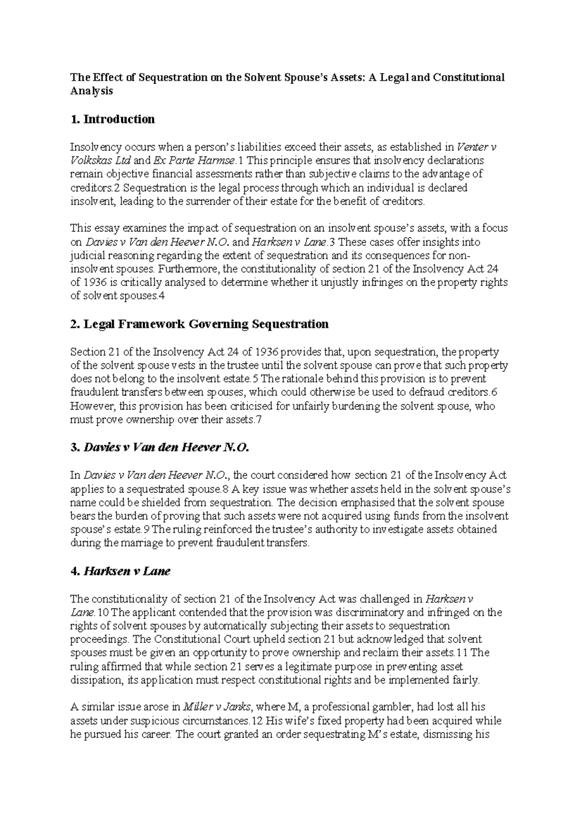 The Effect of Sequestration on Solvent Spouses: A Legal Analysis (LAW ...