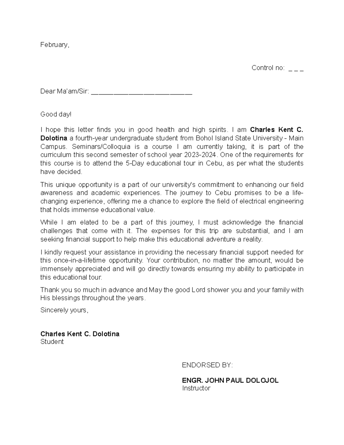 TOUR- Solicitation Letter for Educational Trip in Cebu - Studocu