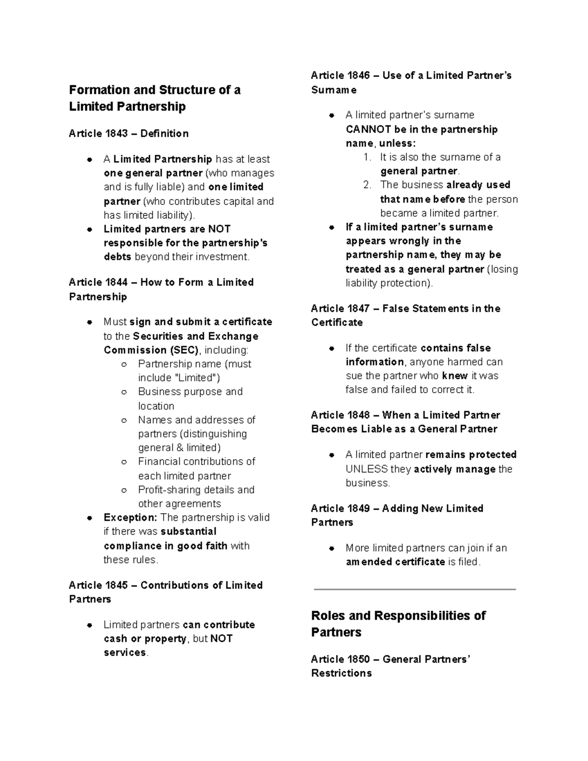 Limited Partnership Overview and Key Articles (CHAP4) - Studocu