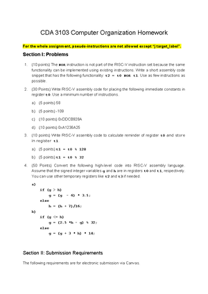 CDA 3103 Module 6 Assignment - CDA 3103 Computer Organization Module 6 ...