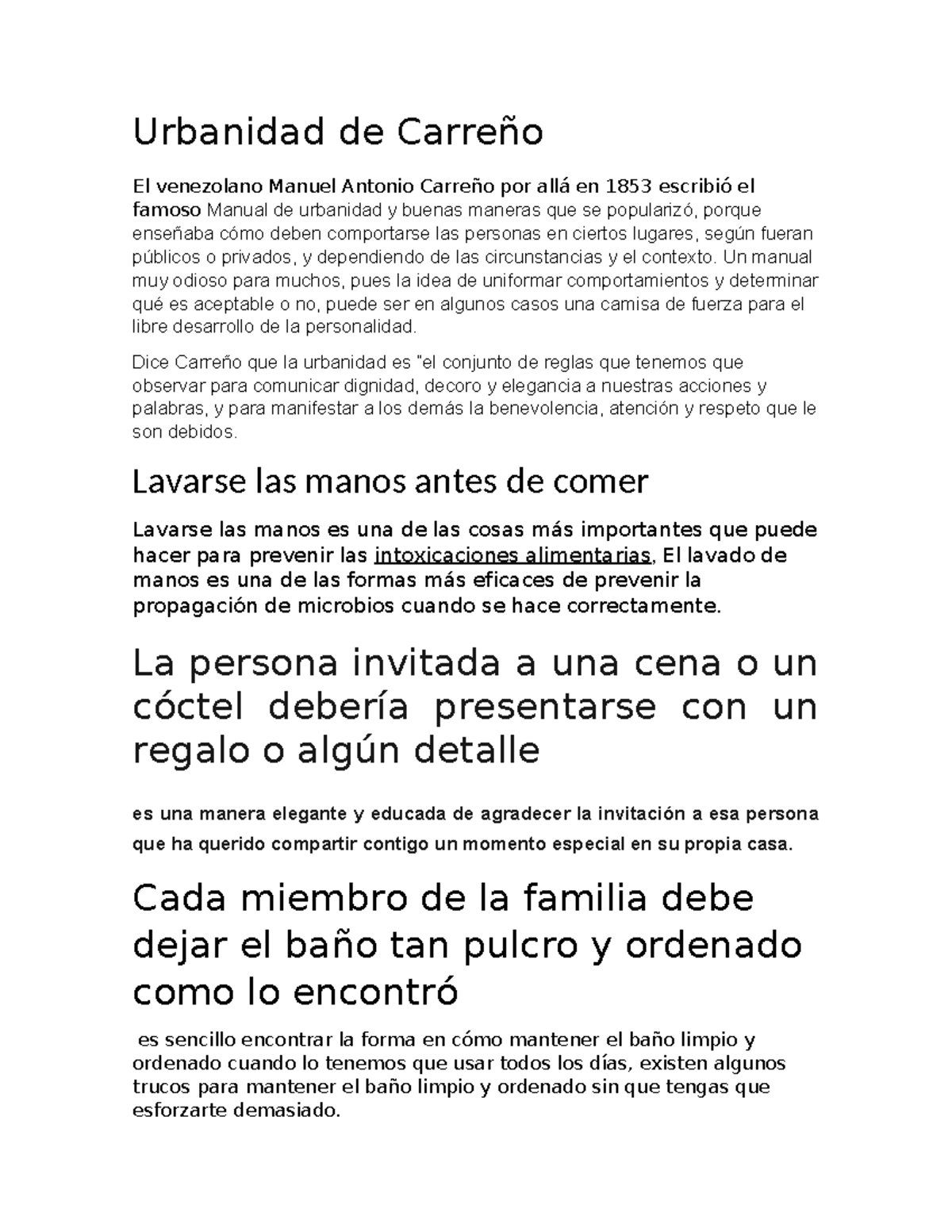 Guía de Urbanidad y Buenas Maneras según Carreño - Studocu
